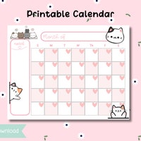 Cute Cat Monthly Calendar, Cat Summer Planner, Cat Monthly Calendar ...