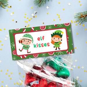 Elf Kisses Printable Treat Bag Topper - Christmas Candy Bag Topper ...