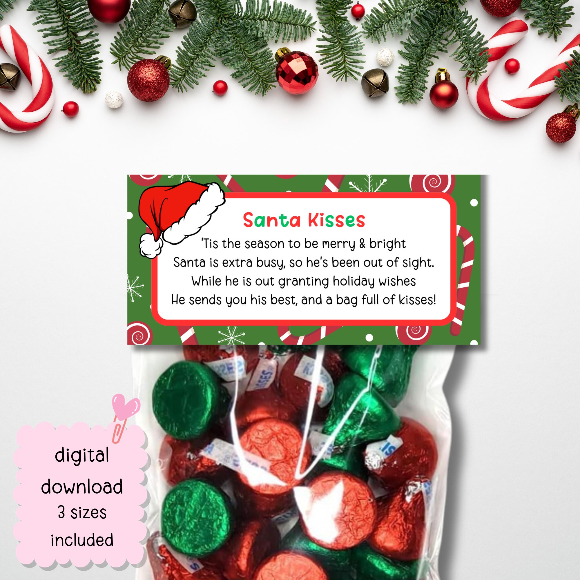 Santa Kisses Printable Treat Bag Topper - Christmas Candy Bag Topper ...