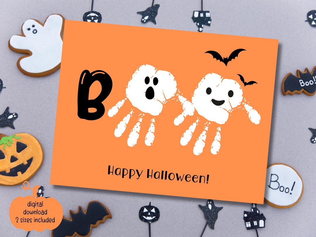 Halloween Ghost Handprint Art Printable - Handprint Craft for Halloween ...