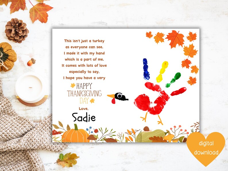 Thanksgiving Turkey Handprint Craft Template for Kids Printable ...