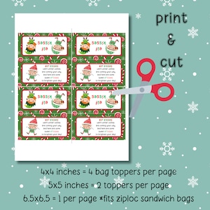 Elf Kisses Printable Treat Bag Topper - Christmas Candy Bag Topper ...