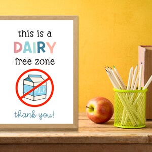 Printable Dairy Free Zone Sign - Food Allergy Sign - Dairy Allergy Sign ...