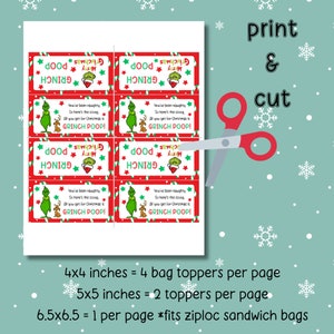 Grinch Poop Printable Treat Bag Topper - Christmas Candy Bag Topper ...