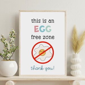 Printable Egg Free Zone Sign - Food Allergy Sign - Egg Allergy Sign for ...