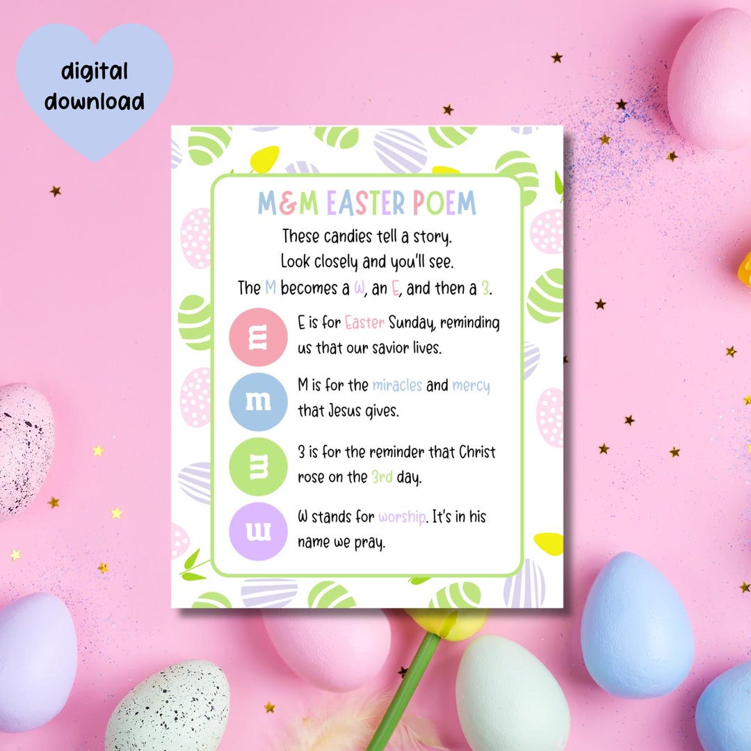 M&M Easter Poem Gift Tags Printable - Easter Printable Tags - Easter ...