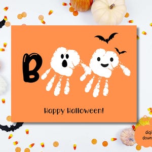 Halloween Ghost Handprint Art Printable - Handprint Craft for Halloween ...