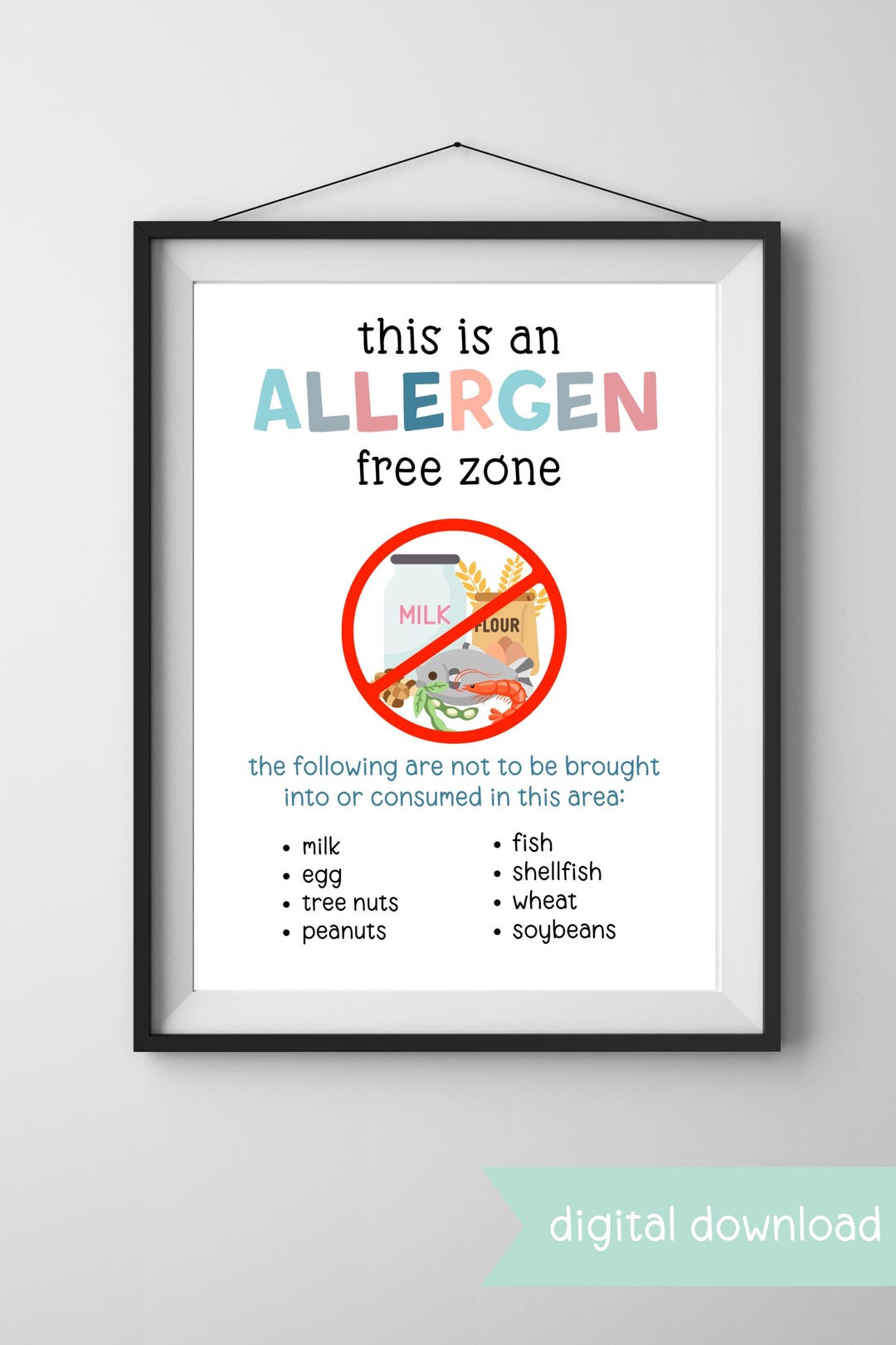 Printable Allergen Free Zone Sign - Food Allergy Sign - Allergy Sign ...