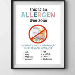 Printable Allergen Free Zone Sign - Food Allergy Sign - Allergy Sign ...
