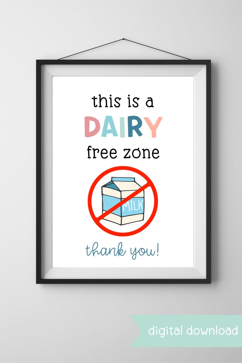 Printable Dairy Free Zone Sign - Food Allergy Sign - Dairy Allergy Sign ...