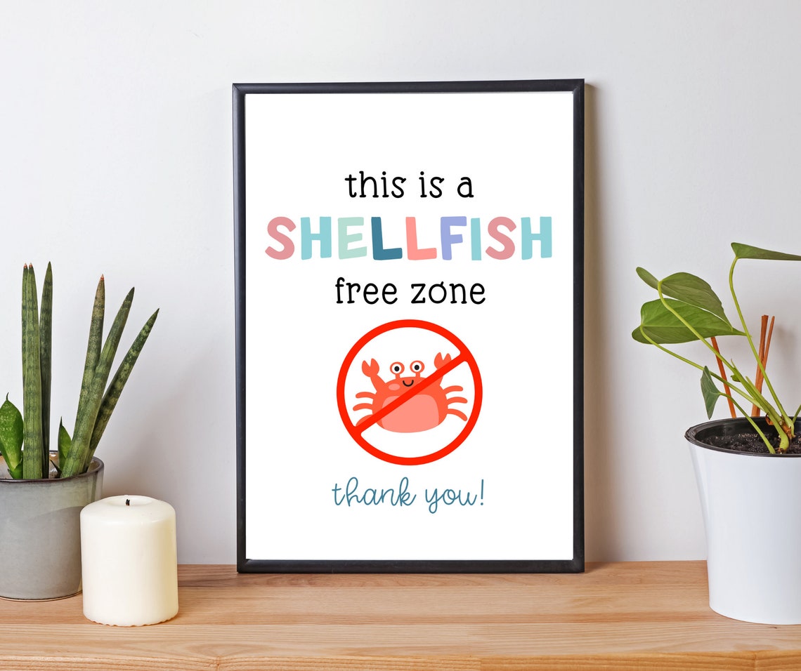 Printable Shellfish Free Zone Sign Food Allergy Sign Shellfish Allergy ...
