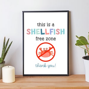 Printable Shellfish Free Zone Sign - Food Allergy Sign - Shellfish ...