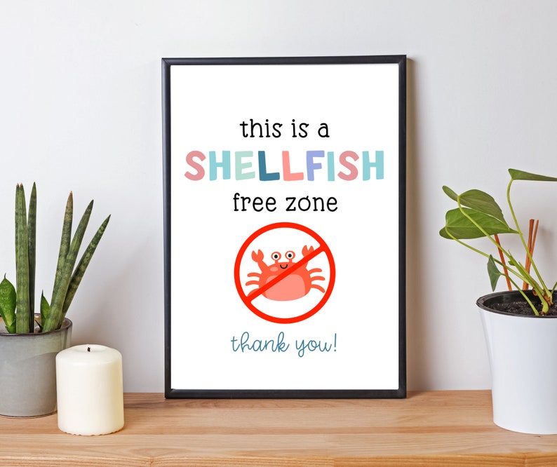Printable Shellfish Free Zone Sign Food Allergy Sign Shellfish Allergy ...