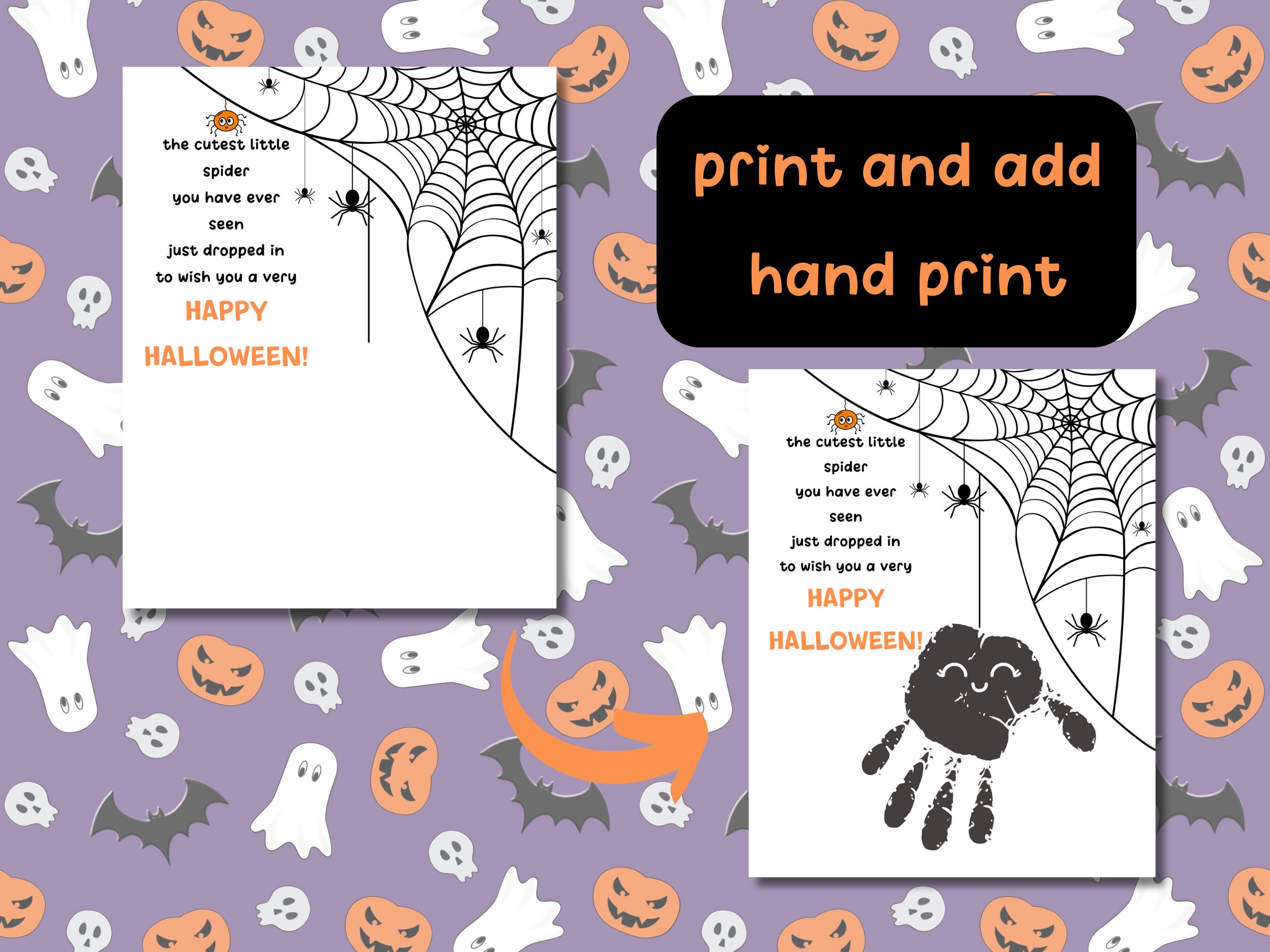 Halloween Spider Handprint Art Printable Handprint Craft for Halloween ...