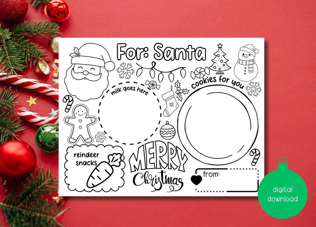 Christmas Placemat Craft Printable Milk and Cookies Placemat for ...
