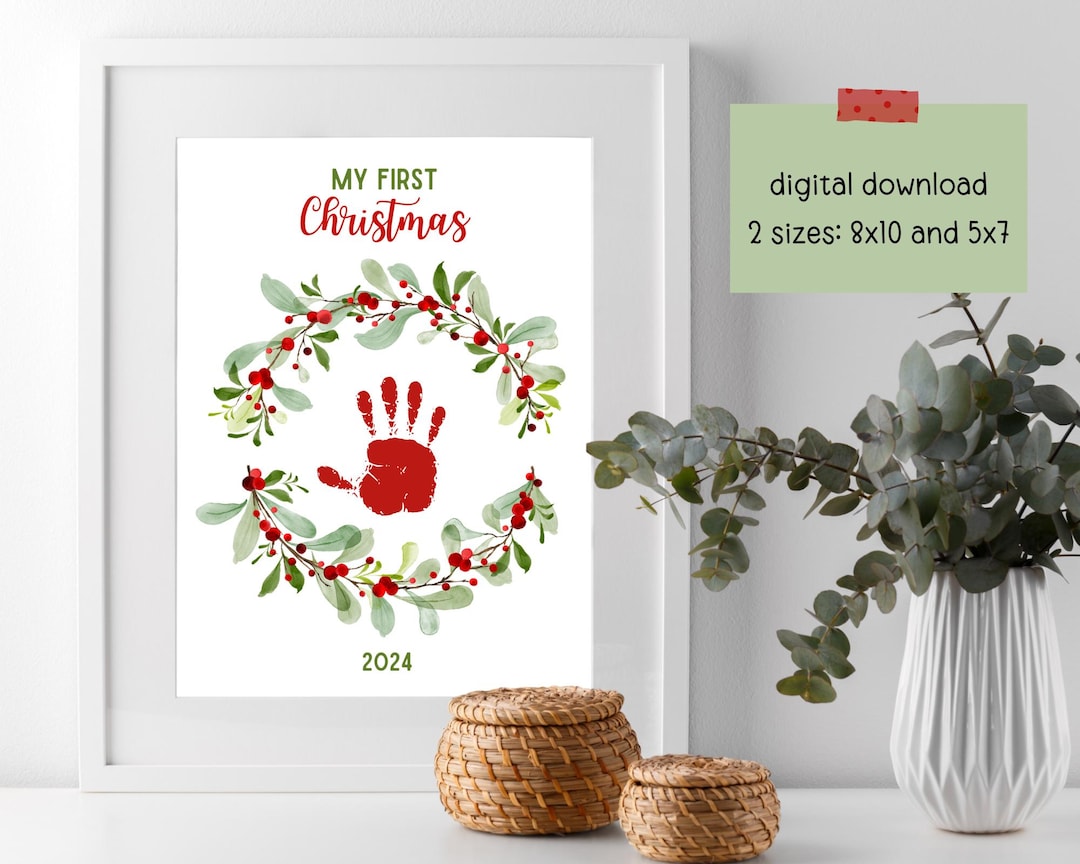 First Christmas Handprint Art Craft for Babies Printable Baby's First ...