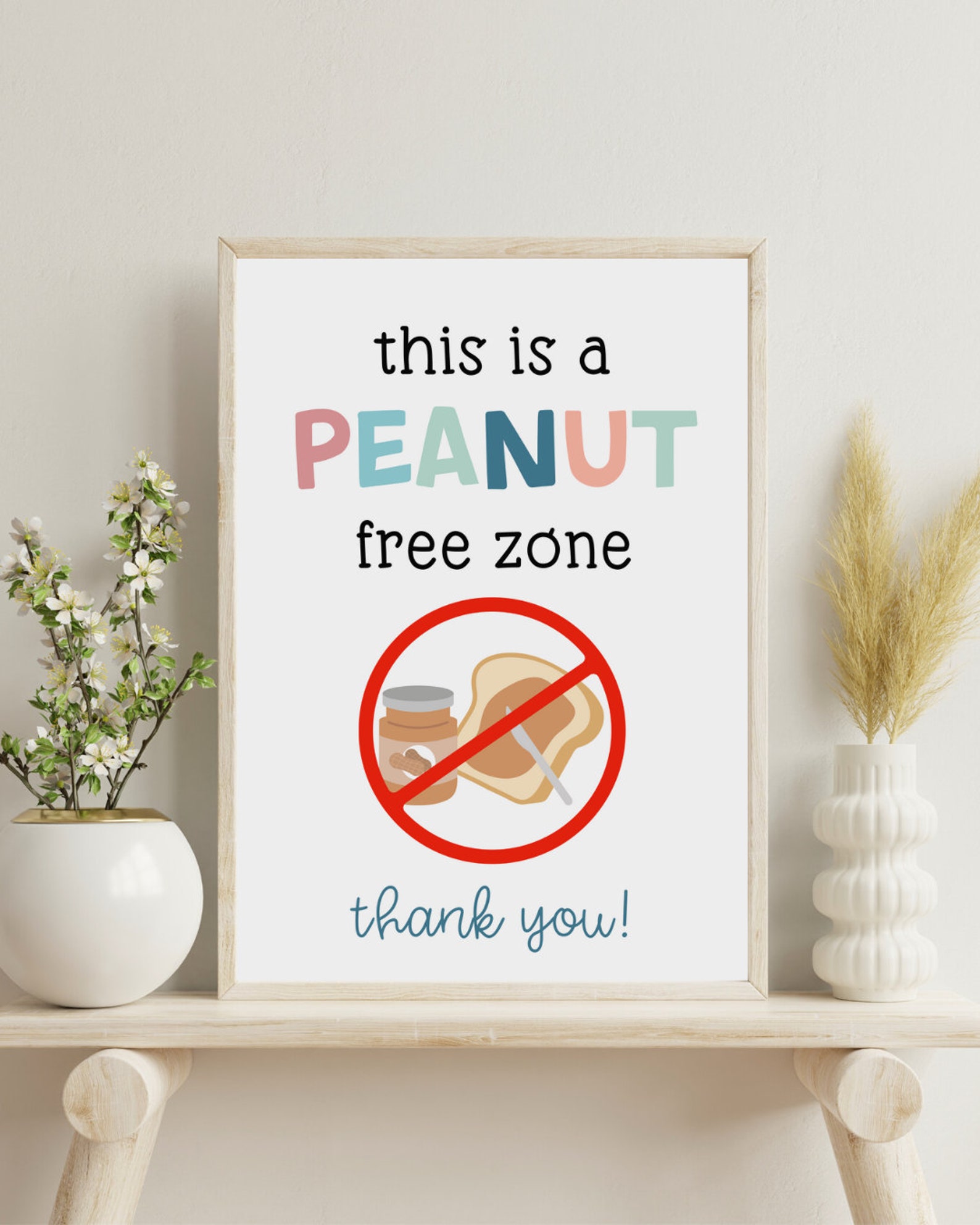 Printable Peanut Free Zone Sign Food Allergy Sign Peanut Allergy Sign ...