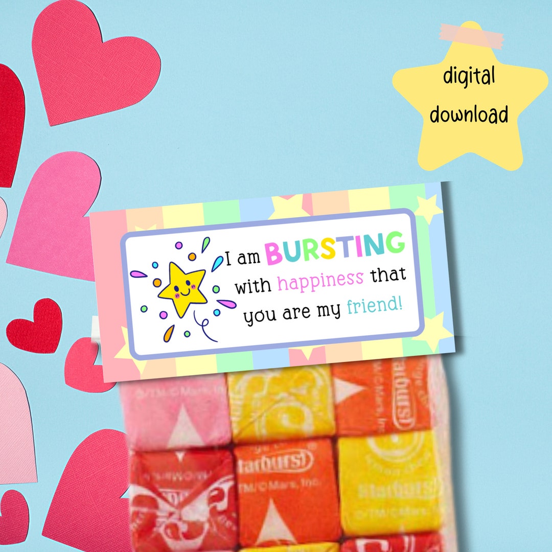Printable Valentine Treat Bag Labels Starburst Valentine Printable ...