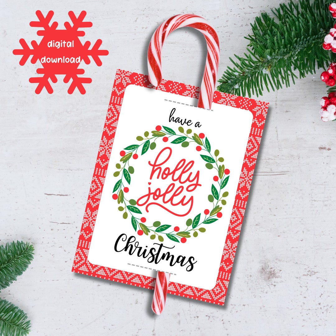 Holly Jolly Christmas Cane Holder Printable Christmas Tag for Candy ...