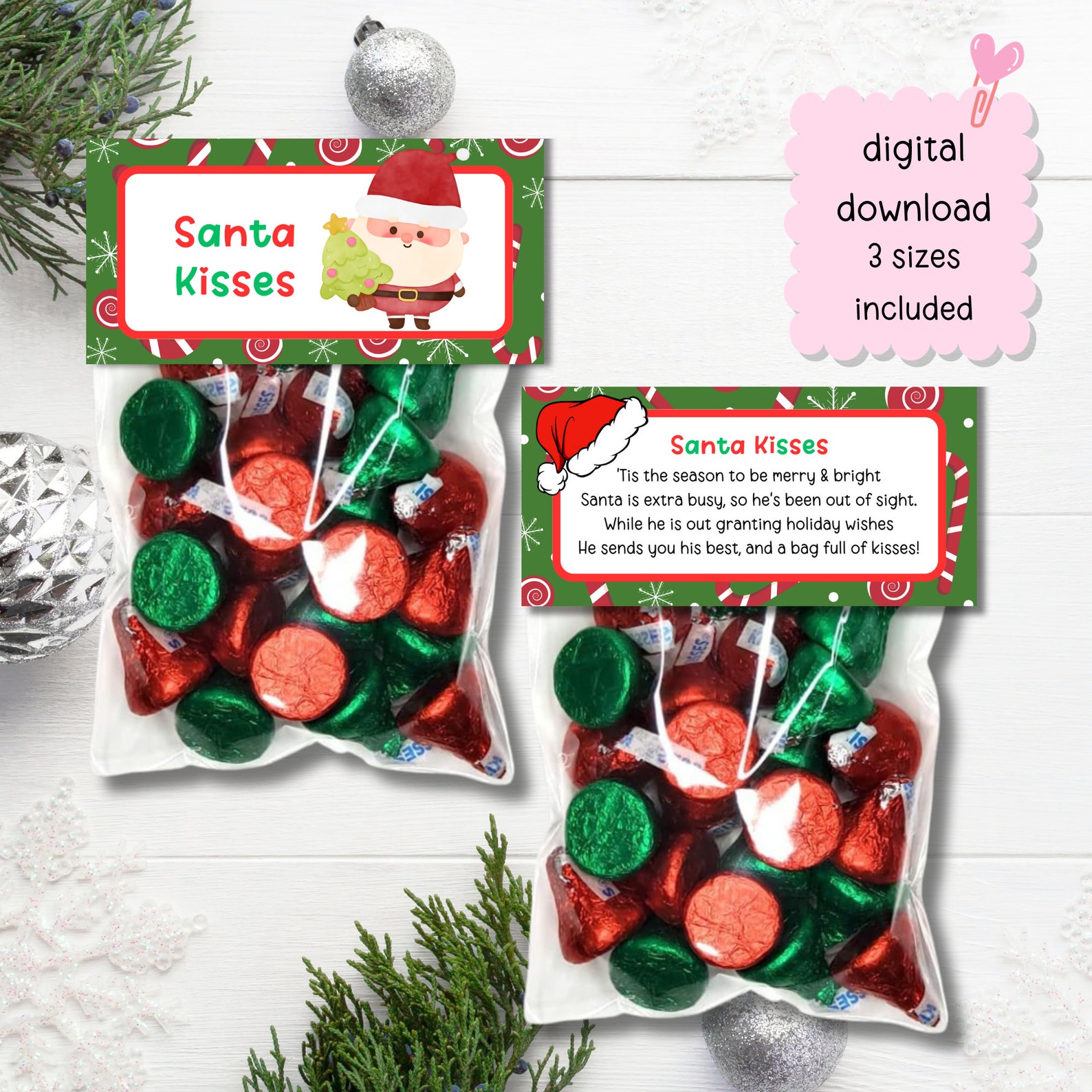 Santa Kisses Printable Treat Bag Topper - Christmas Candy Bag Topper ...