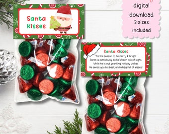 Elf Kisses Printable Treat Bag Topper - Christmas Candy Bag Topper ...
