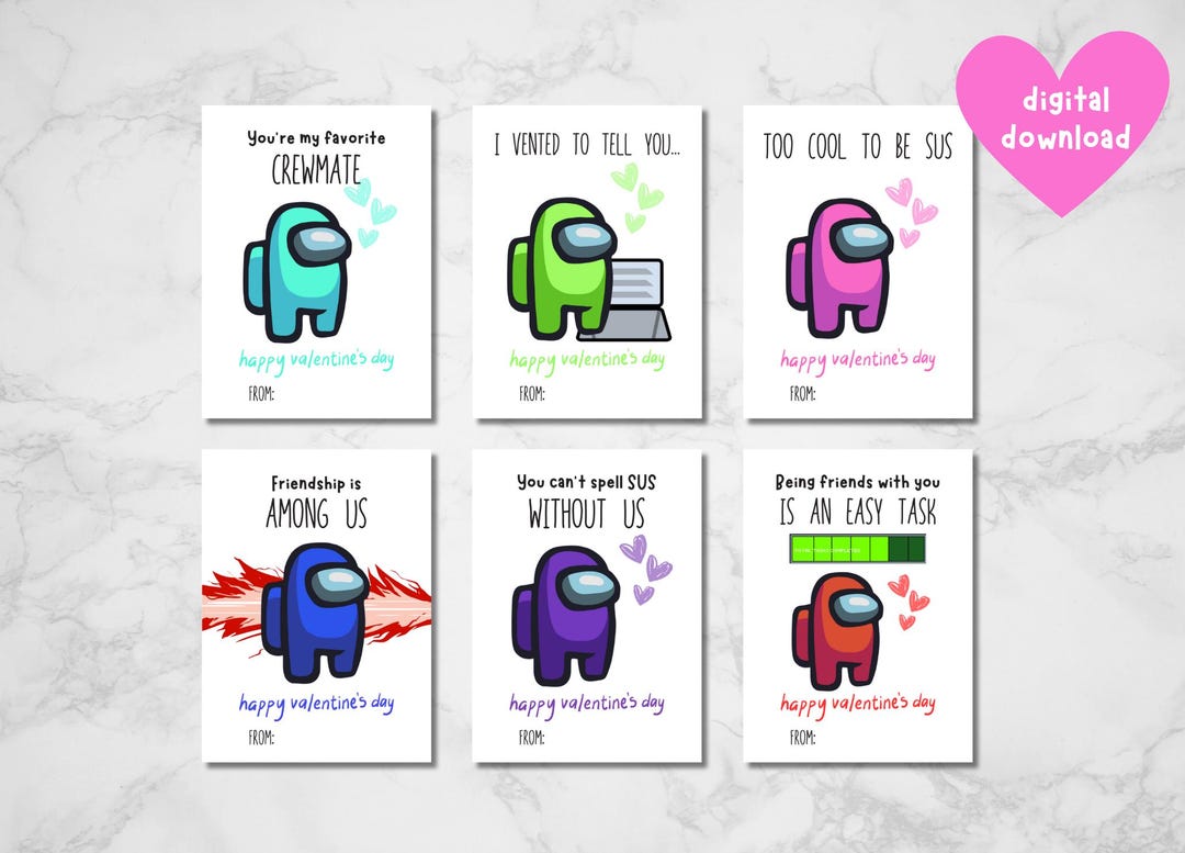 Kids Funny Valentine Card Printable - Among Us Valentine's Day Card for ...