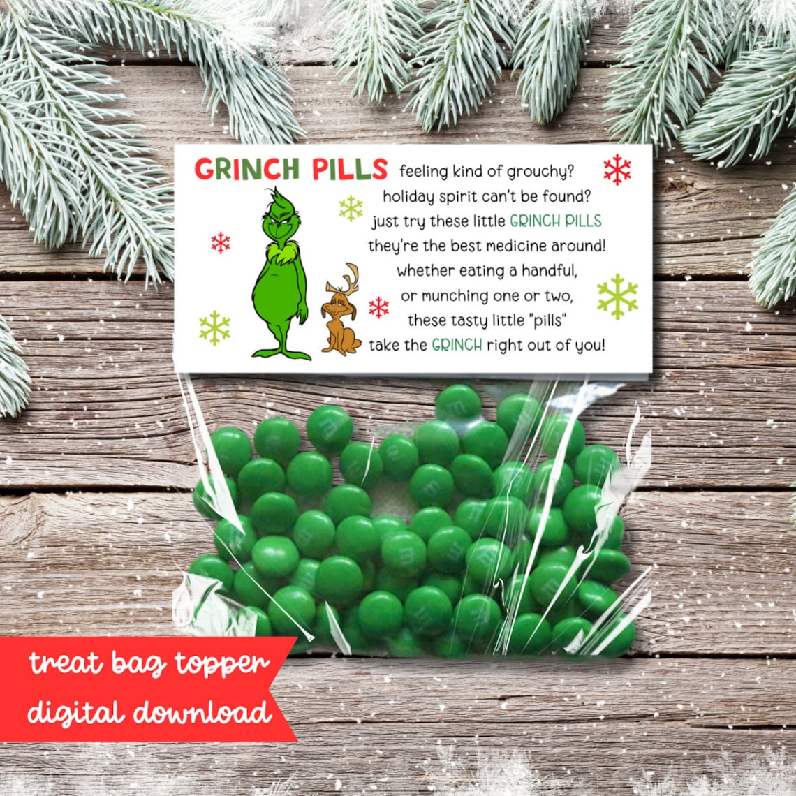 Grinch Pills Printable Treat Bag Topper Christmas Candy Bag - Etsy ...