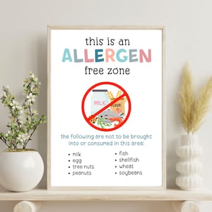 Printable Allergen Free Zone Sign - Food Allergy Sign - Allergy Sign ...