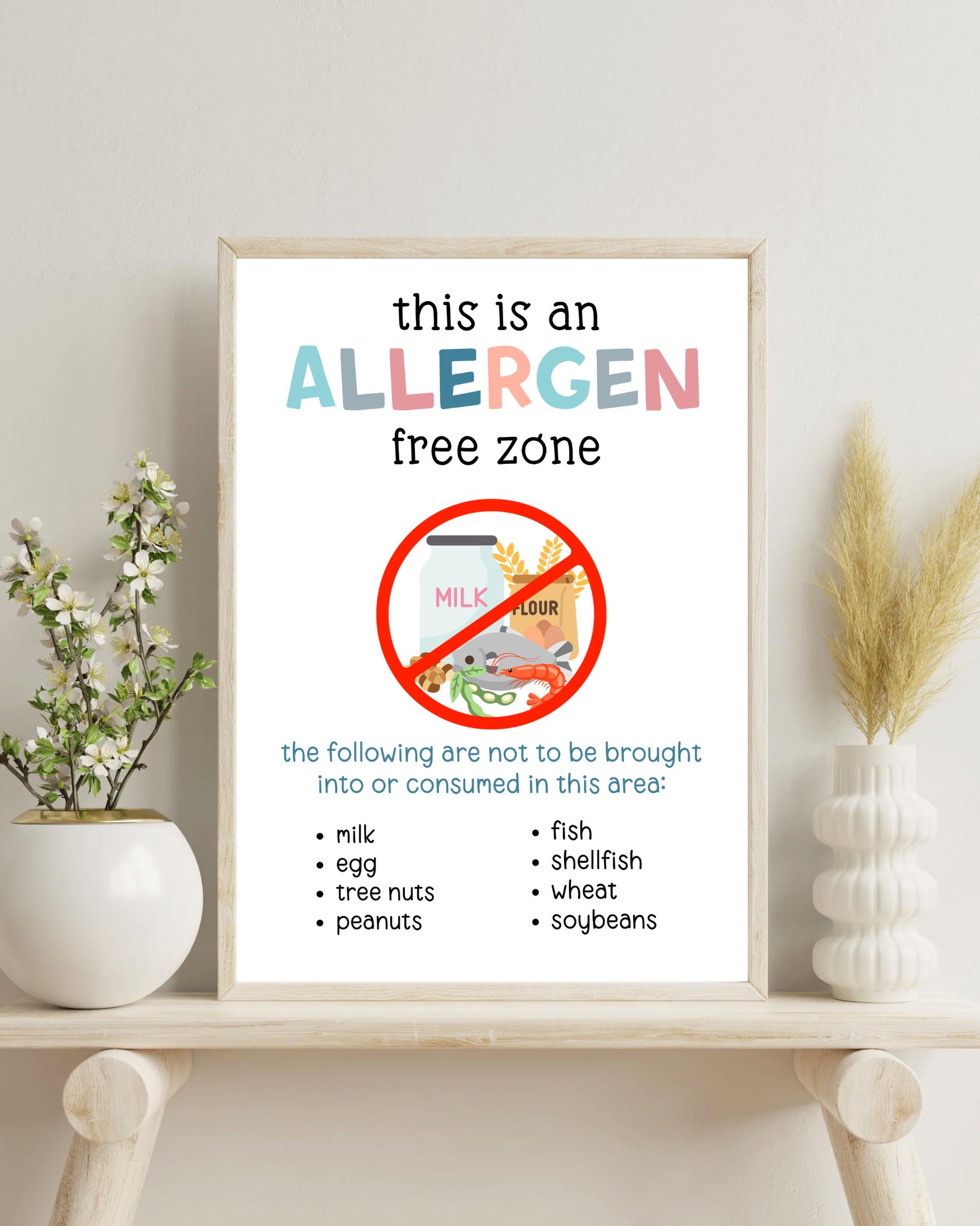 Printable Allergen Free Zone Sign - Food Allergy Sign - Allergy Sign ...