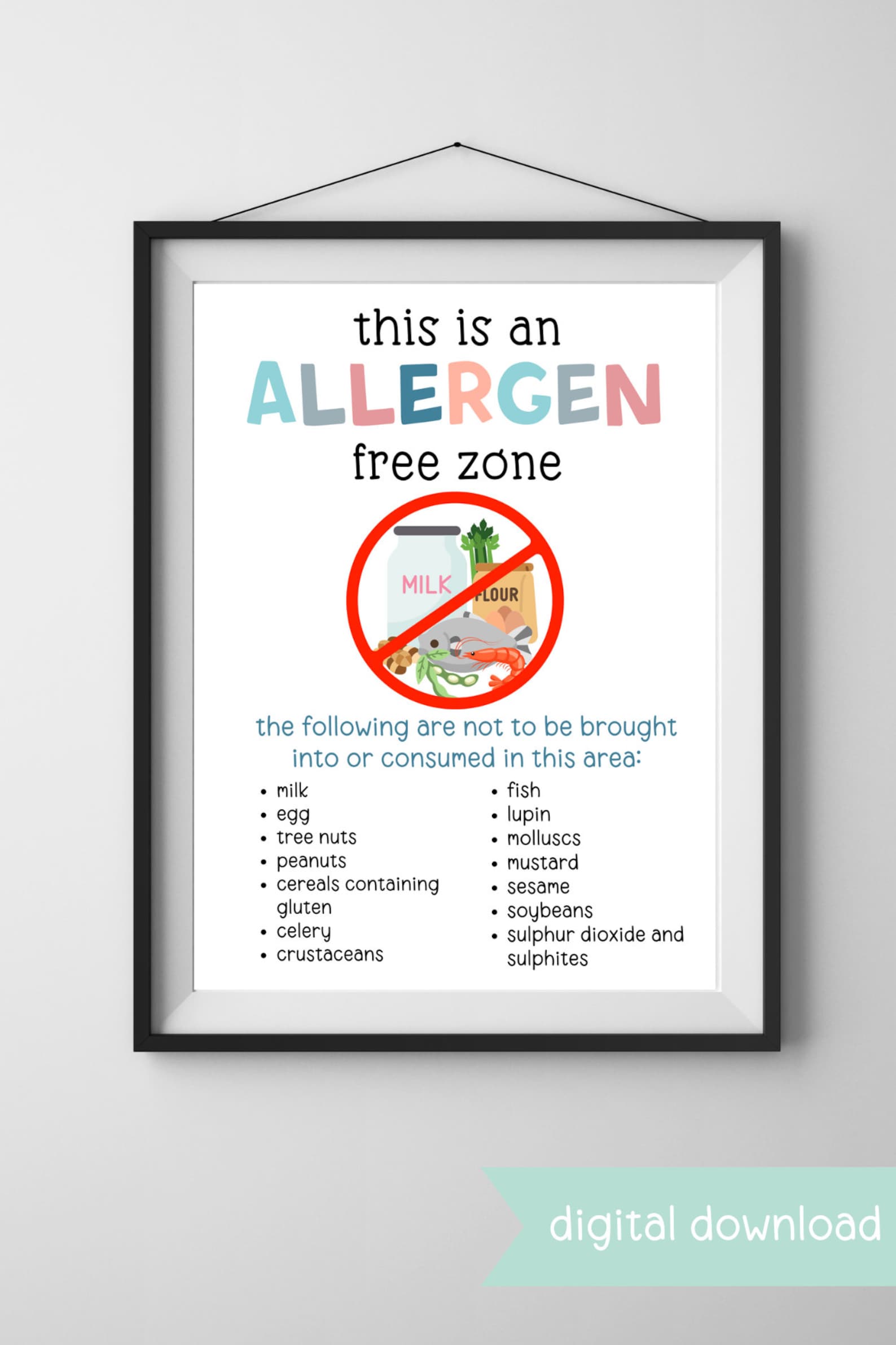Printable Allergen Free Zone Sign - Food Allergy Sign - Allergy Sign ...