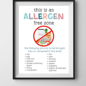 Printable Allergen Free Zone Sign - Food Allergy Sign - Allergy Sign ...