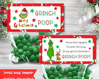 Grinch Poop Printable, Treat Bag Topper, Christmas Candy Bag Topper ...