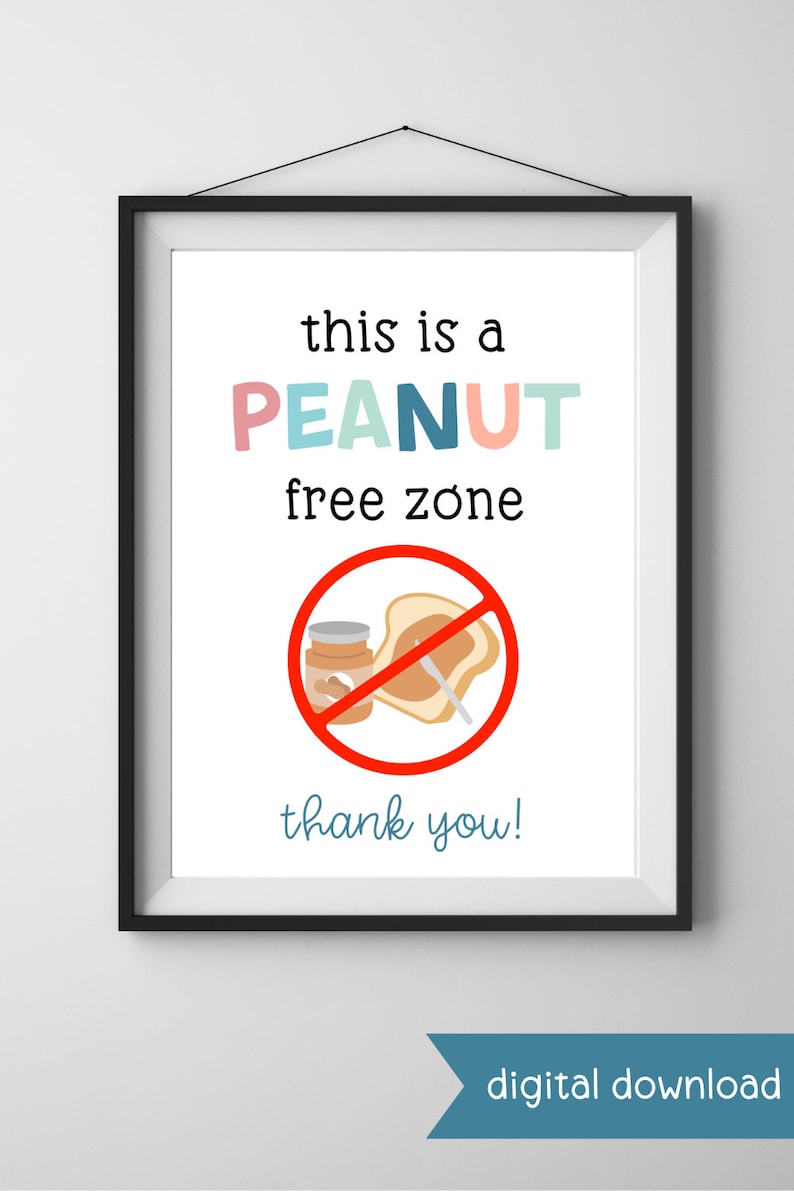Printable Peanut Free Zone Sign Food Allergy Sign Peanut Allergy Sign ...
