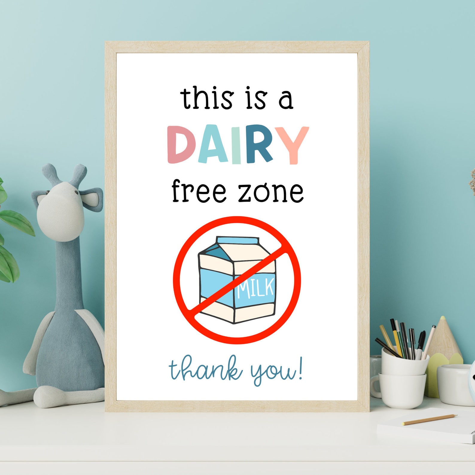 Printable Dairy Free Zone Sign - Food Allergy Sign - Dairy Allergy Sign ...
