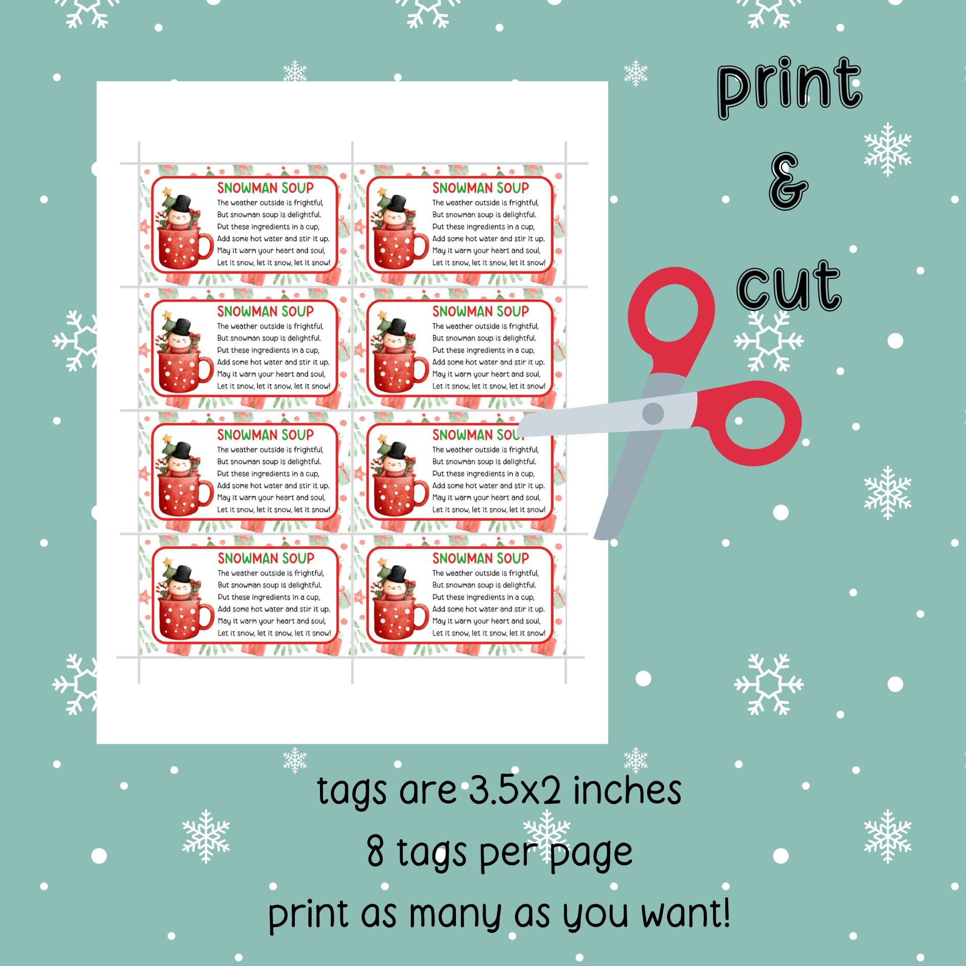 Snowman Soup Printable Tags - Christmas Treat Bag Tags - Snowman Soup ...