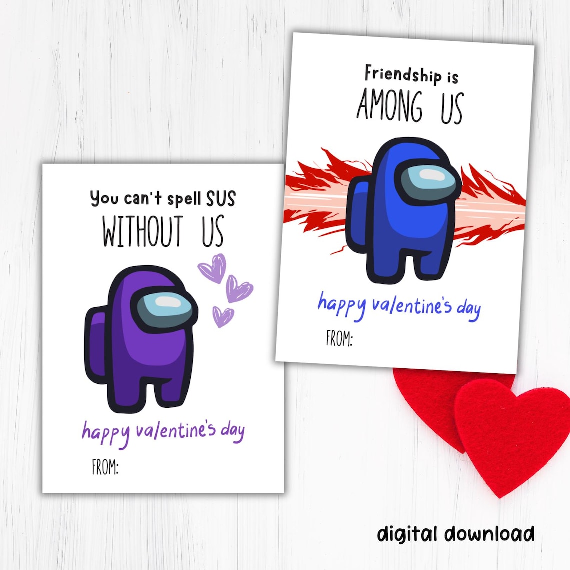 Kids Funny Valentine Card Printable - Among Us Valentine's Day Card for ...