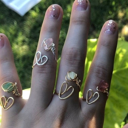 Adjustable Wire Wrapped Crystal Rings - Etsy