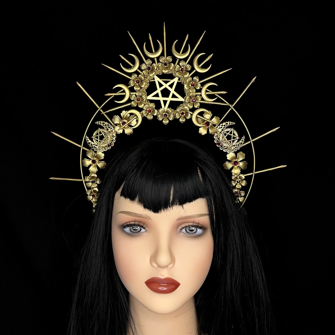 Rowan Crown: Gothic Headwear, Goth Bride, Gold,queen, Pagan, Pentagram ...
