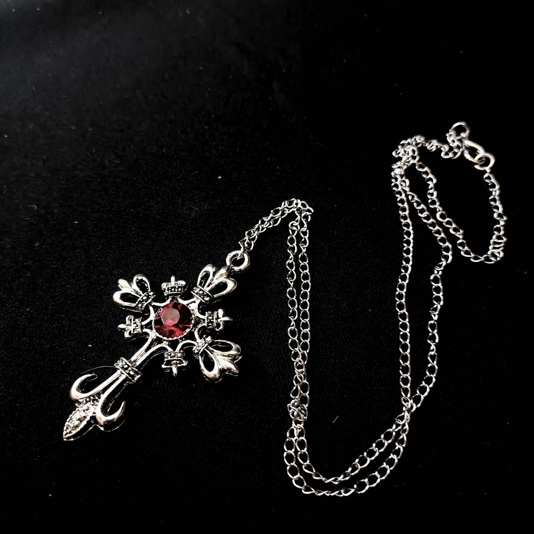 Lady Vamp Necklace- Gothic Cross Vampire Pendant With Red Gem - Etsy