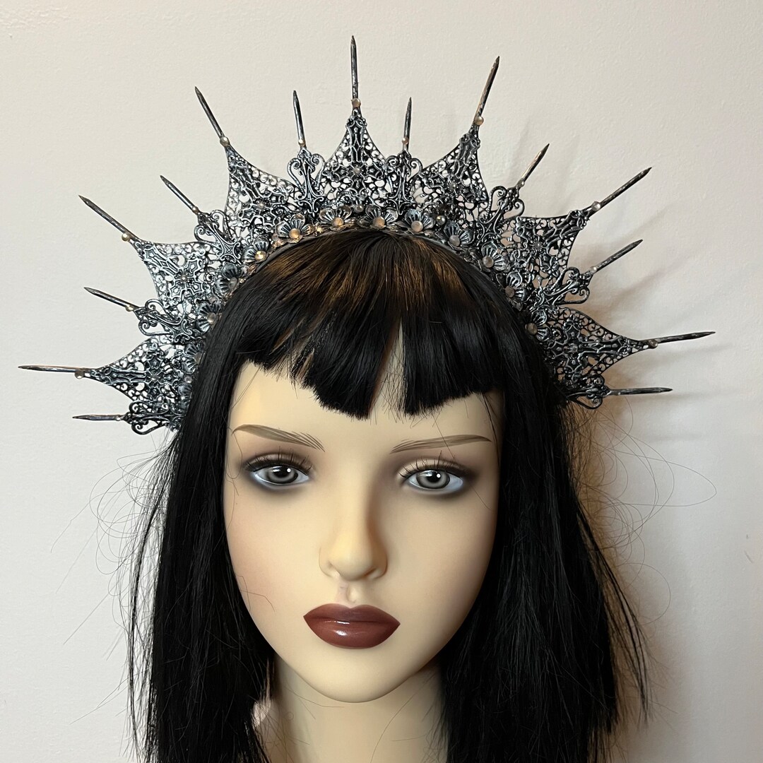 Mori Crown: Gothic Headwear, Goth Bride, Gold, Cross, Queen, Fantasy ...