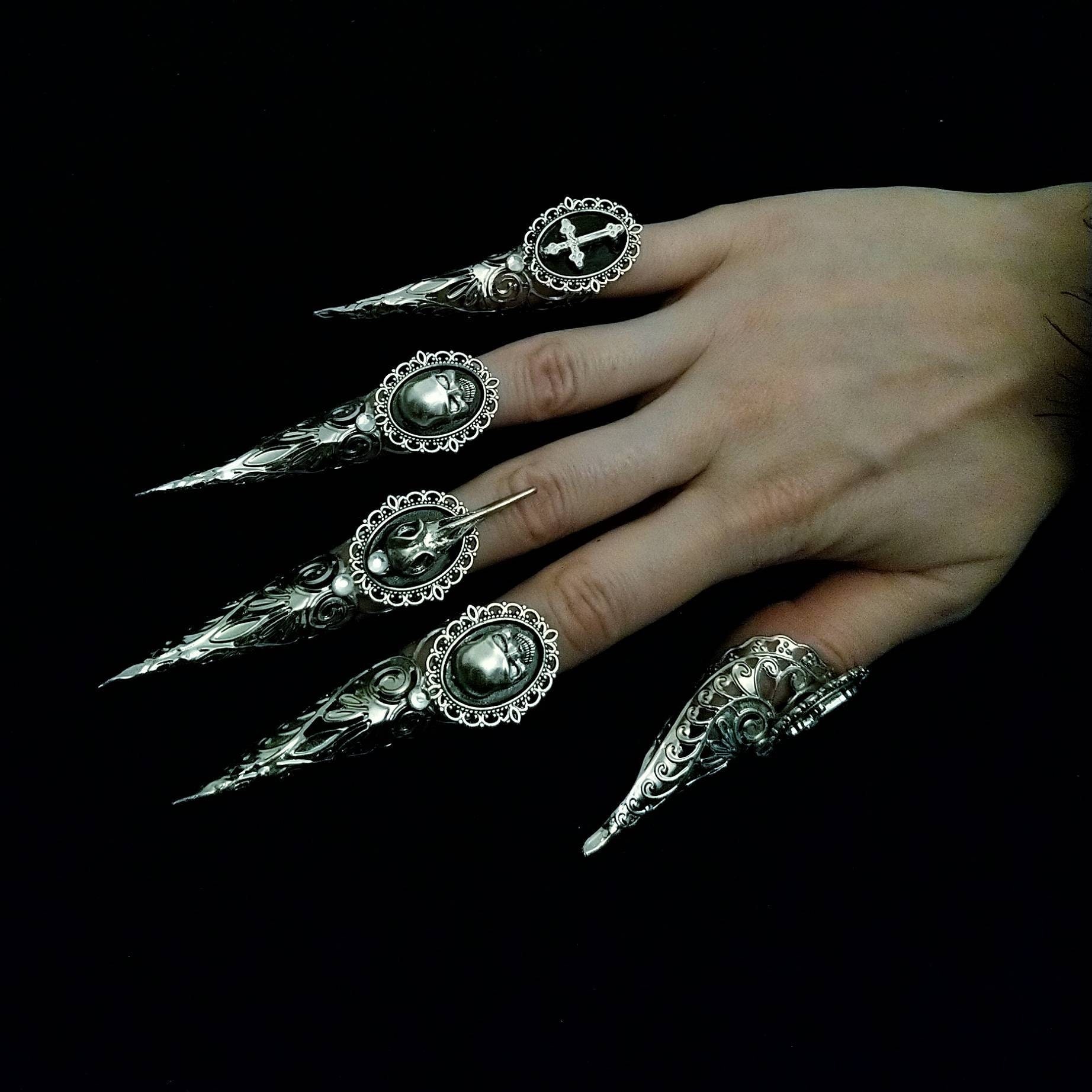 Poe Nail Rings: Gothic Nails Goth Rings Vampire Claws Alt - Etsy