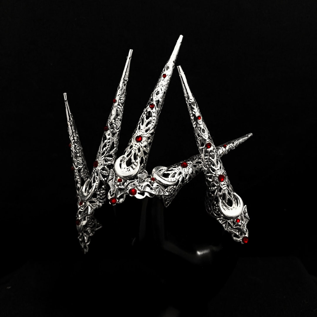 Vampire Nail Rings: Gothic Claw Jewellery With Red Rhinestones, Set of ...