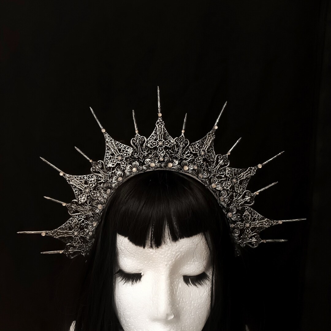 Mori Crown: Gothic Headwear, Goth Bride, Gold, Cross, Queen, Fantasy ...