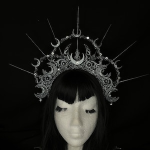 Moonbeam II Crown: Gothic Headwear, Goth Bride, Luna, Witch, Goddess, Wedding, Fantasy, Cosplay ...