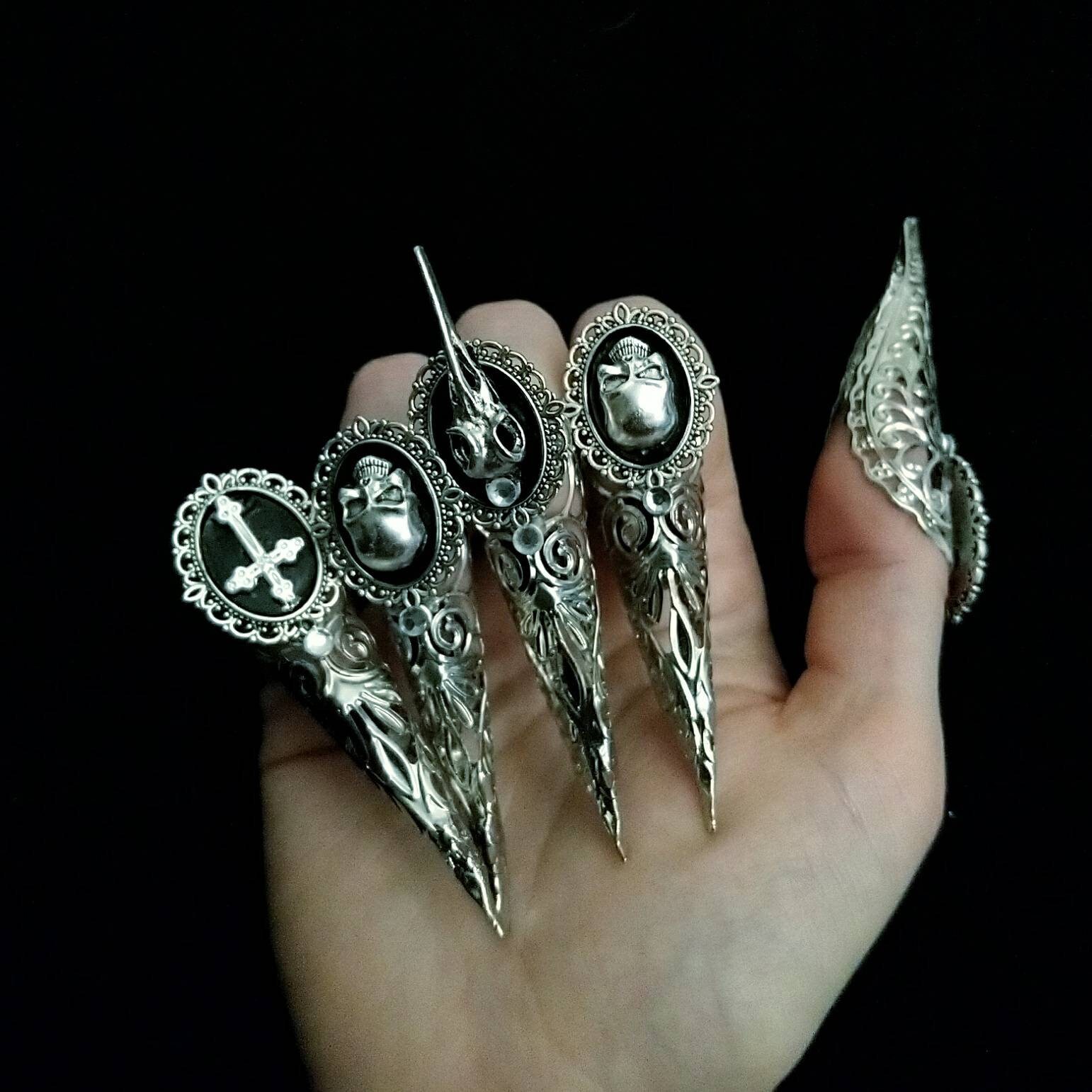 Poe Nail Rings: Gothic Nails Goth Rings Vampire Claws Alt - Etsy