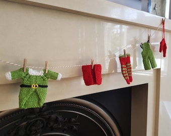 KNITTING PATTERN Christmas Elf Washing Line Garland Novelty Decoration ...