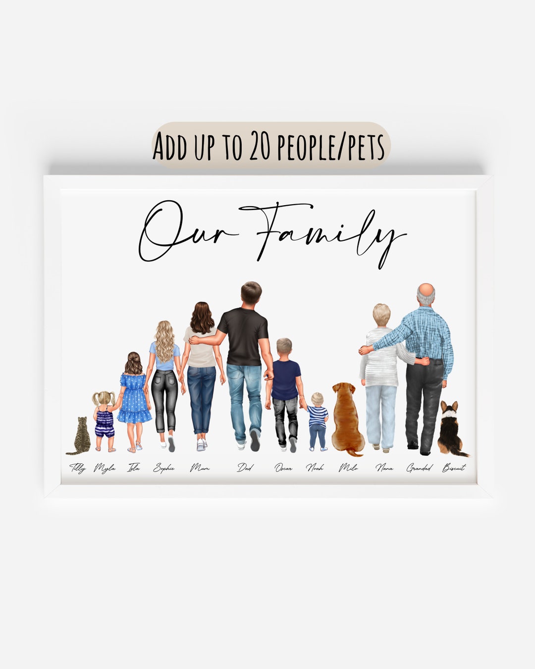 Personalised Family Print, Family Portrait , Family Print With Dogs ...