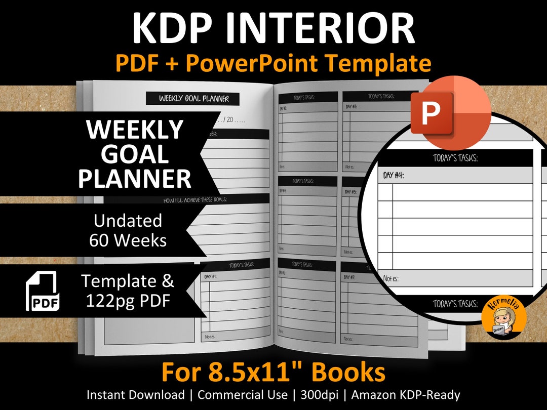 8.5x11 Weekly GOAL PLANNER Undated Interior Editable Template for Amazon KDP 122p With Bleed Pdf ...