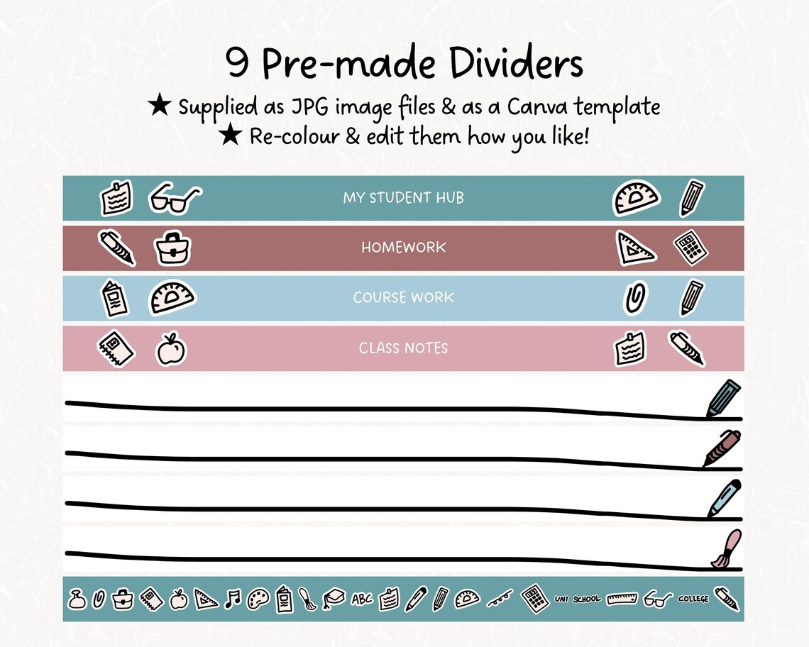 NOTION Student Image Bundle Aesthetic Covers Dividers Icons Doodle ...