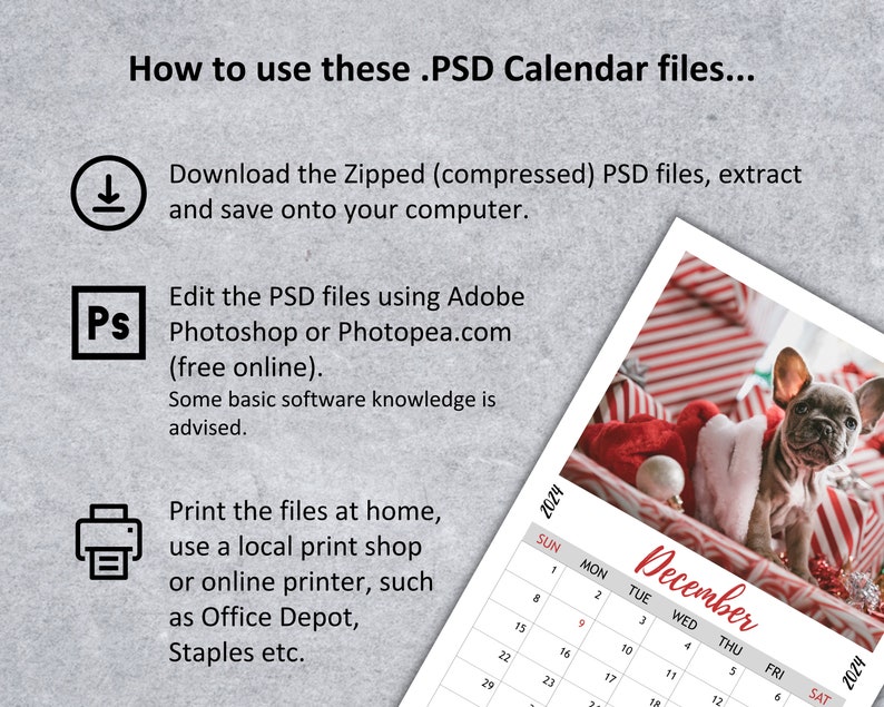 A4 8.3x11.7 2024 CALENDAR PSD Template Sunday Start Editable Layers ...